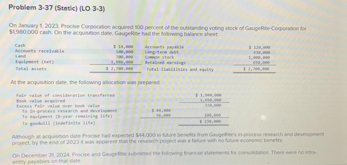 On January 1,2023, Procise Corporation acquired 100 | Chegg.com