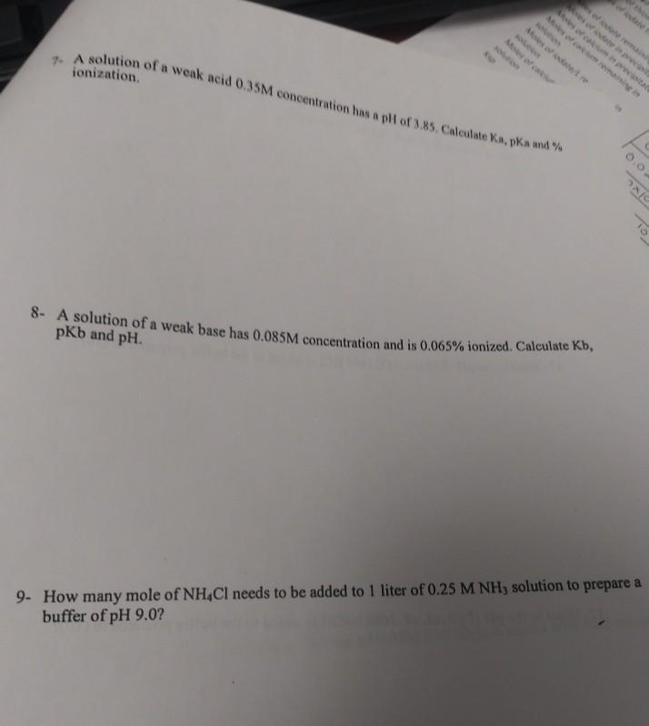 Solved 7. A solution of a weak acid 0.35M concentration has | Chegg.com