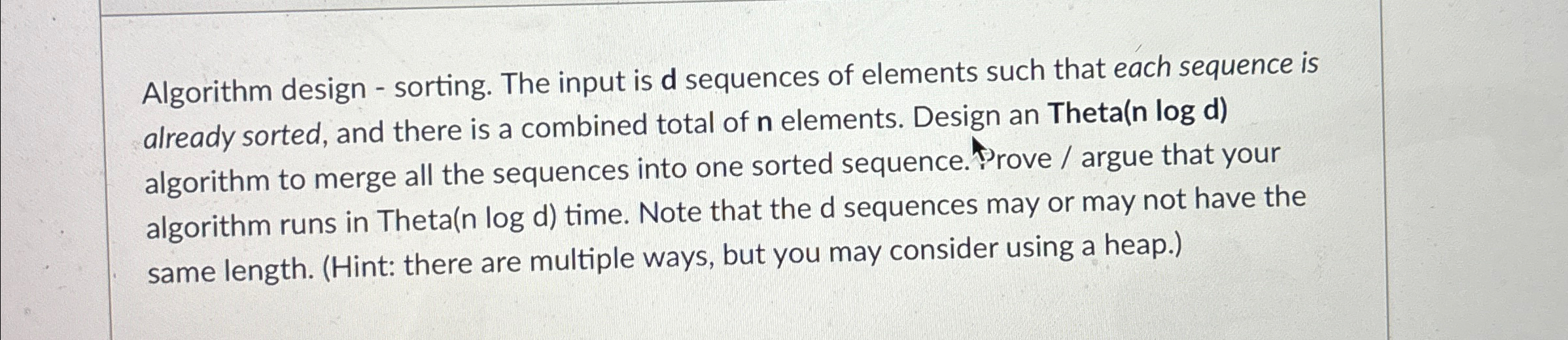 Solved Algorithm Design ﻿sorting The Input Is D 