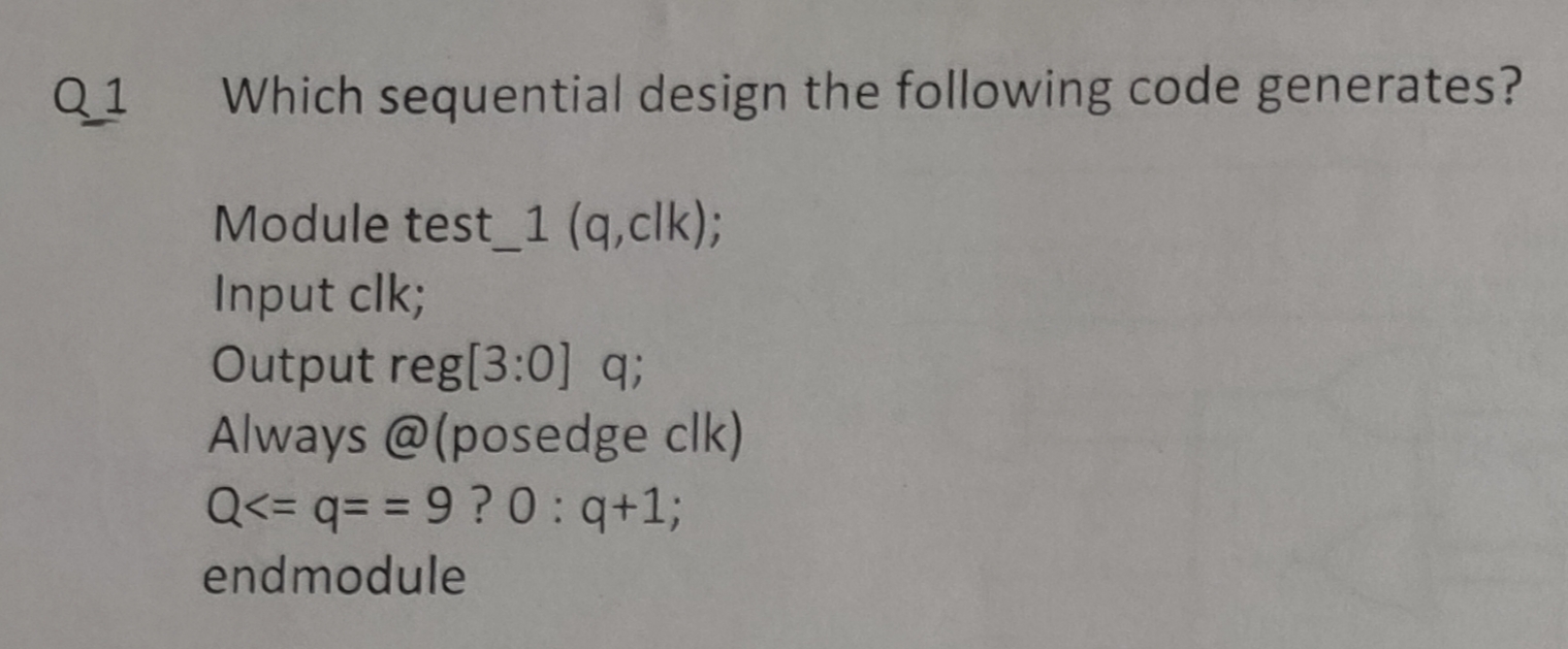 Solved Q1 ﻿Which sequential design the following code | Chegg.com