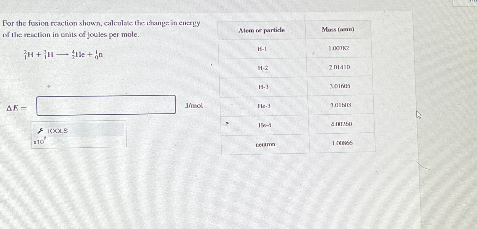 Solved For the fusion reaction shown, calculate the change | Chegg.com