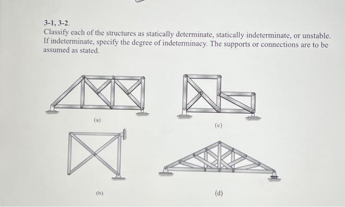 Solved 3−1,3−2 Classify each of the structures as statically | Chegg.com