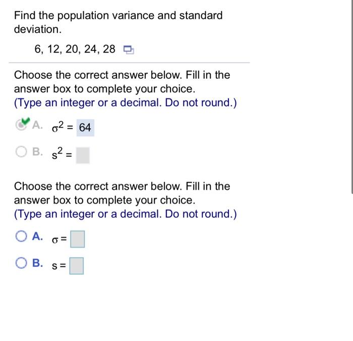 Solved Find The Population Variance And Standard Deviation
