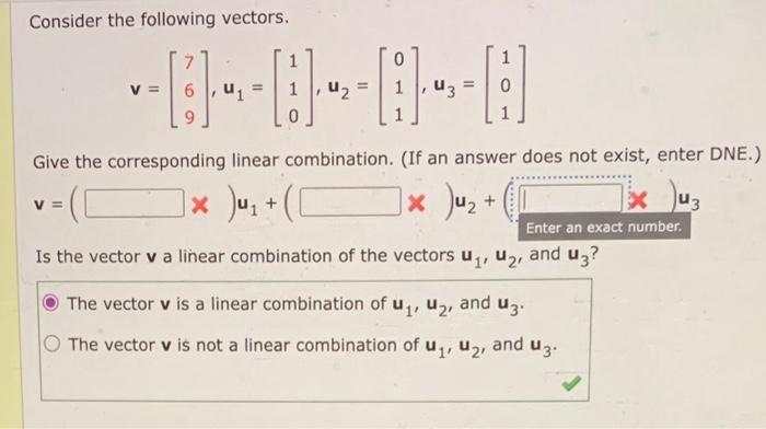 Solved Consider the following vectors. | Chegg.com