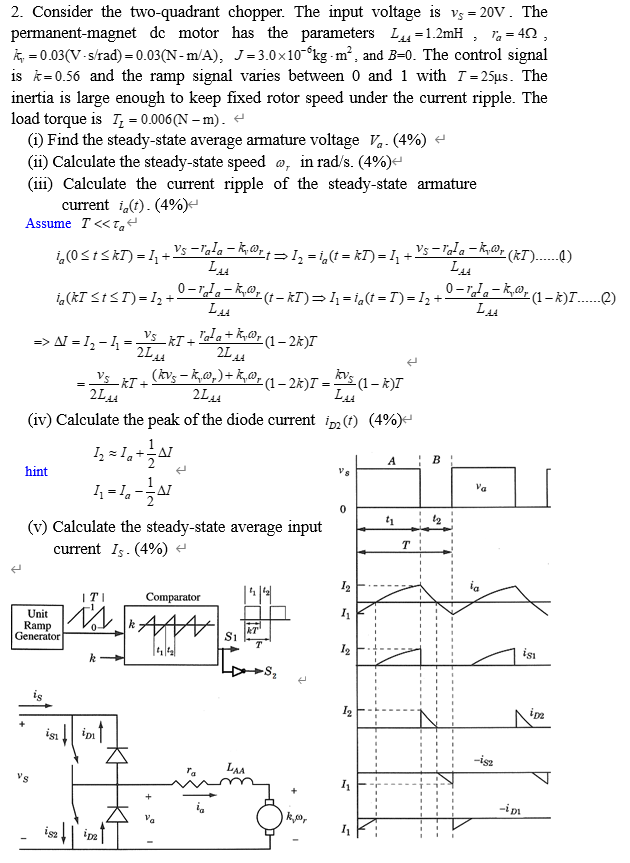 Consider the two-quadrant chopper. The input voltage | Chegg.com
