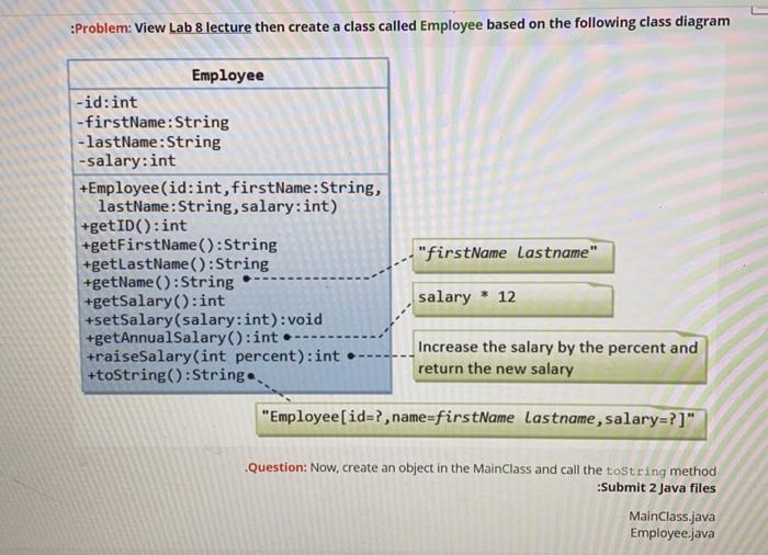 Solved :Problem: View Lab 8 lecture then create a class | Chegg.com