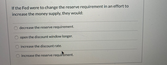 Solved If the Fed were to change the reserve requirement in | Chegg.com