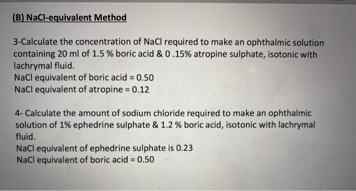 Solved (B) NaCl-equivalent Method 3-Calculate the | Chegg.com
