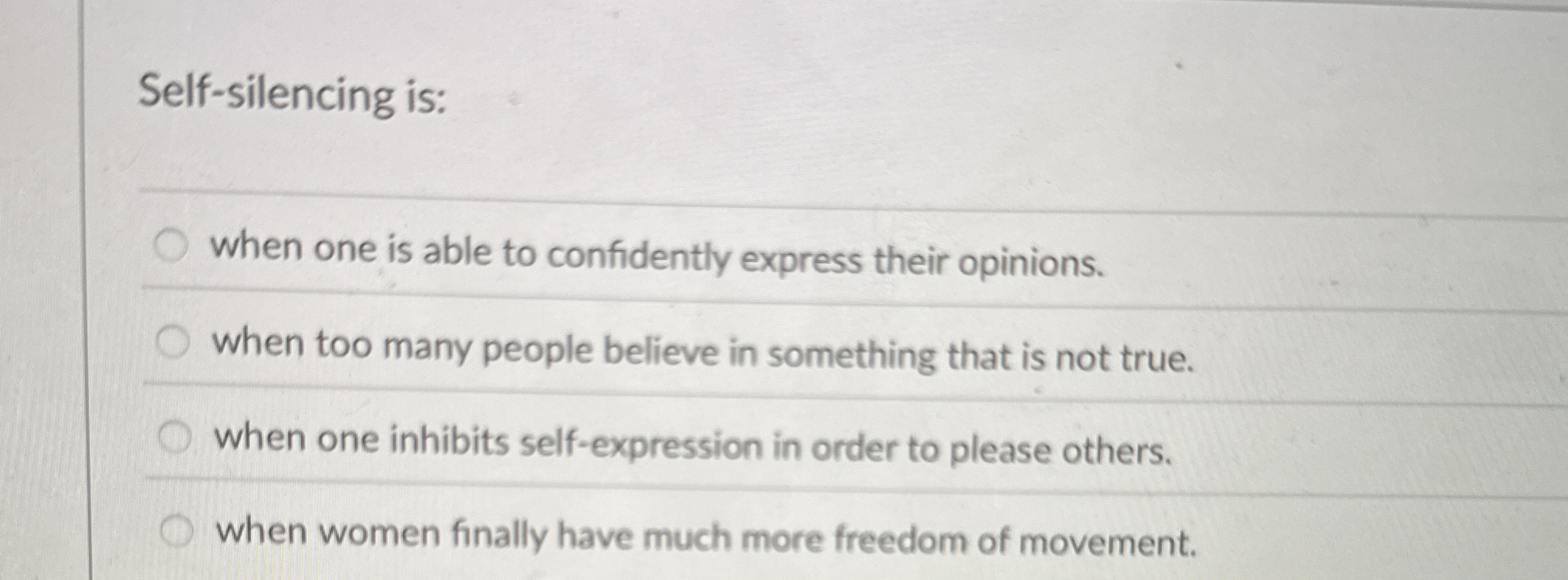 Solved Self-silencing is:when one is able to confidently | Chegg.com