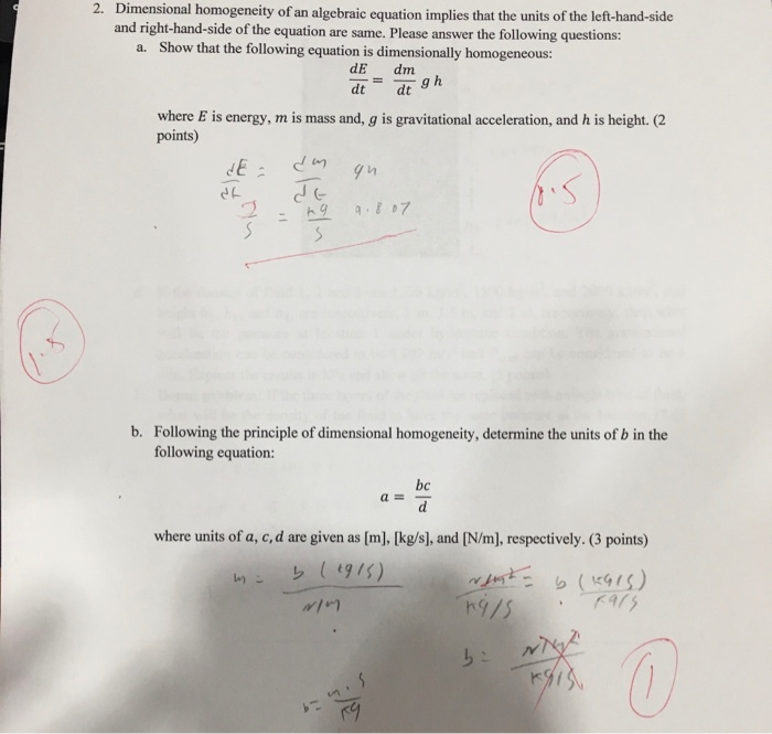 Solved 2. Dimensional homogeneity of an algebraic equation | Chegg.com