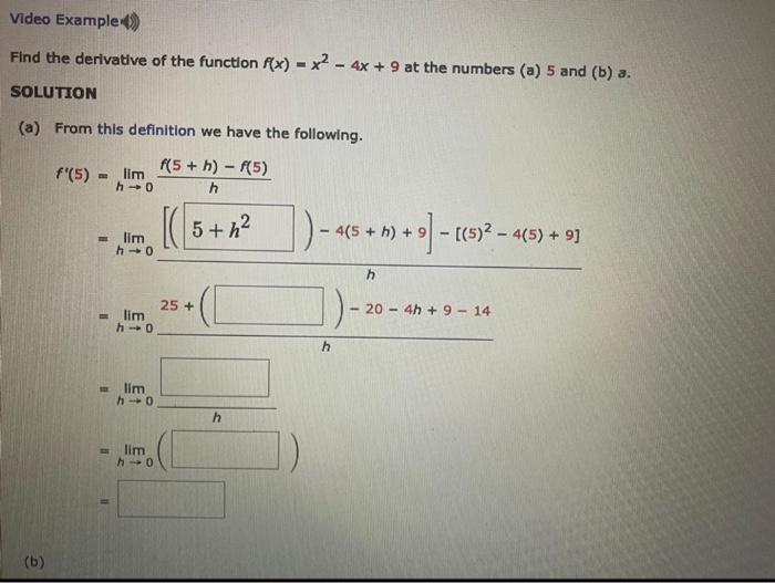 Solved Find the derivative of the function f(x)=x2−4x+9 at | Chegg.com