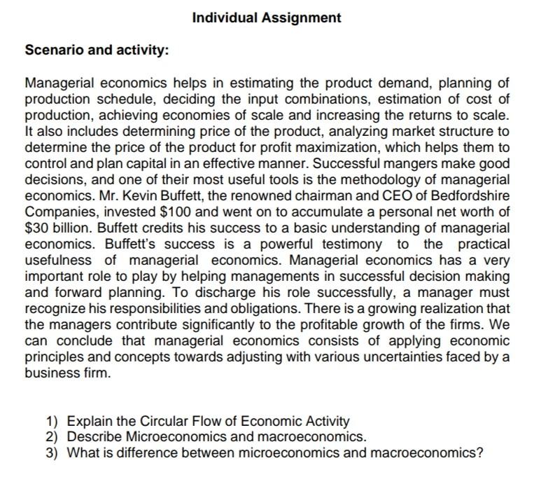 Solved Scenario and activity: Managerial economics helps in | Chegg.com
