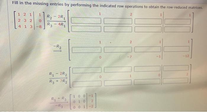 Solved Fill in the missing entries by performing the | Chegg.com