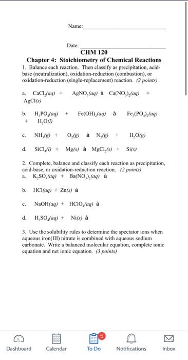Solved Chapter 4: Stoichiometry of Chemical Reactions 1. | Chegg.com