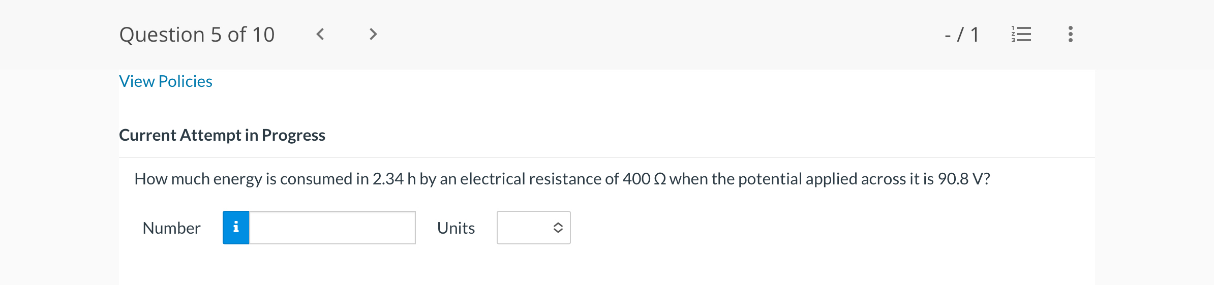 Solved Question 5 ﻿of 10View PoliciesCurrent Attempt in | Chegg.com