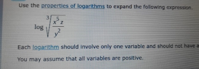 Solved Use the propertles of logarithms to expand the | Chegg.com