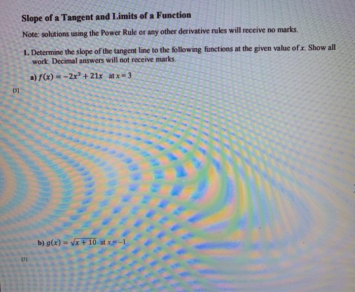 Solved Slope of a Tangent and Limits of a Function Note: | Chegg.com