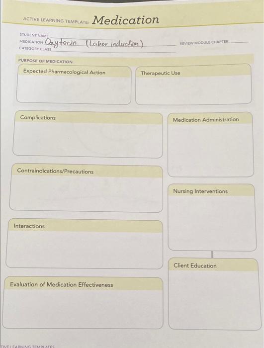Solved ACTIVE LEARNING TEMPLATE Medication STUDENT NAME | Chegg.com