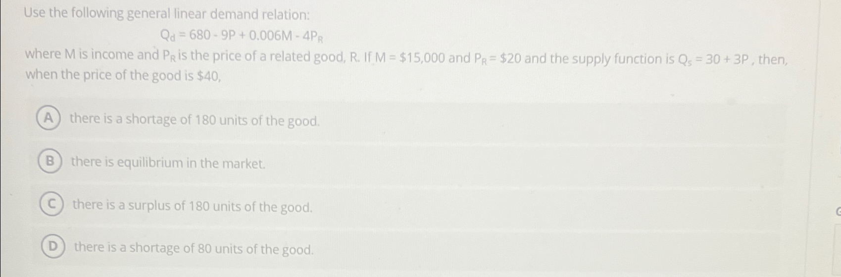 Solved Use the following general linear demand | Chegg.com