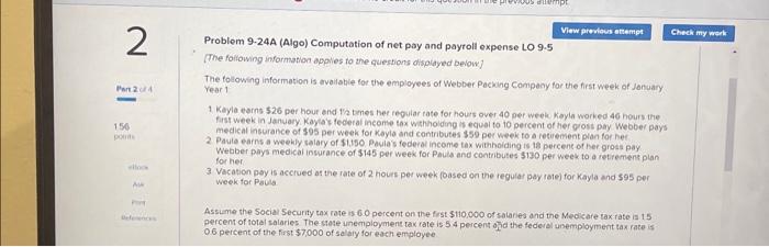 Solved Problem 9.24A (Algo) Computation of net pay and | Chegg.com