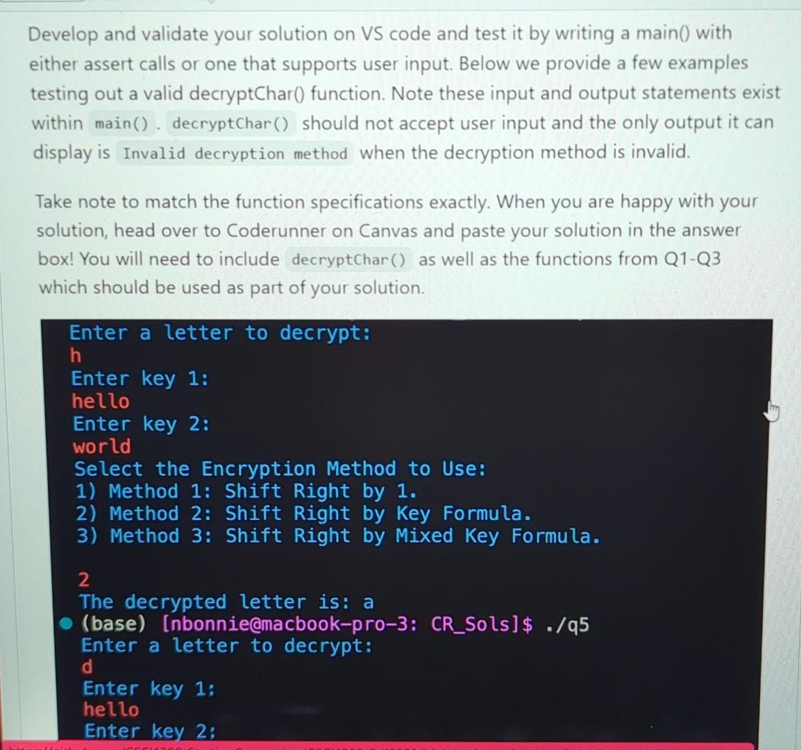 Solved w we will support decrypting a single character. A | Chegg.com