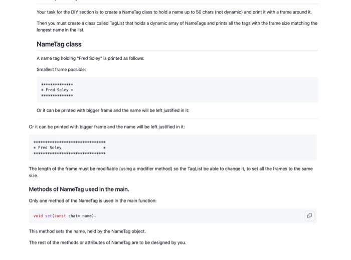 Solved Your task for the DIY section is to create a NameTag | Chegg.com