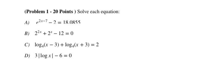 Solved Problem 1 20 Points Solve Each Equation A 1144