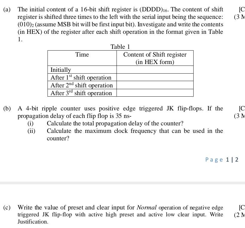 (a) [C (3M The initial content of a 16-bit shift | Chegg.com