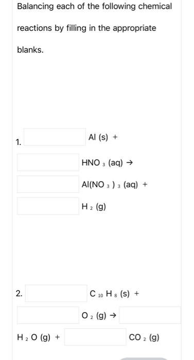 Solved Balancing each of the following chemical reactions by | Chegg.com