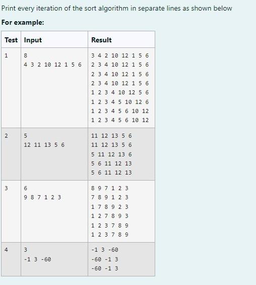 Solved Print every iteration of the sort algorithm in | Chegg.com