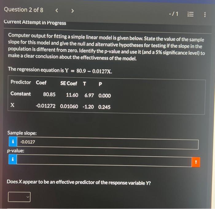 Solved Computer Output For Fitting A Simple Linear Model Is 1156
