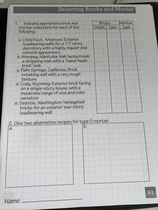 Solved Selecting Bricks and Mortar Bricks Mortar Grade Type | Chegg.com