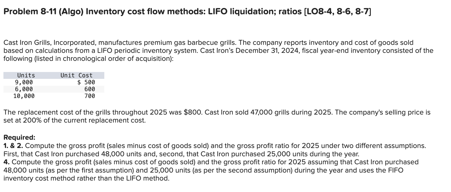 Solved Problem 8-11 (Algo) ﻿Inventory cost flow methods: | Chegg.com