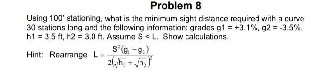 Solved Using 100′ stationing, what is the minimum sight | Chegg.com
