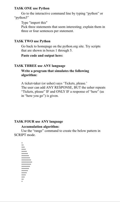 Solved Task One Use Python Go To The Interactive Command