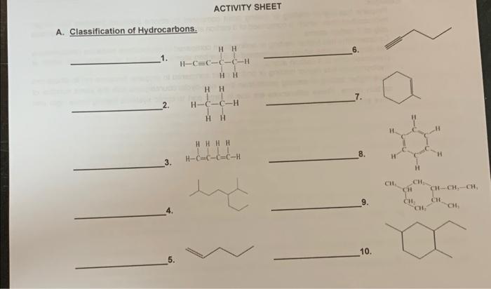 Solved ACTIVITY SHEET A. Classification of Hydrocarbons. н Н | Chegg.com