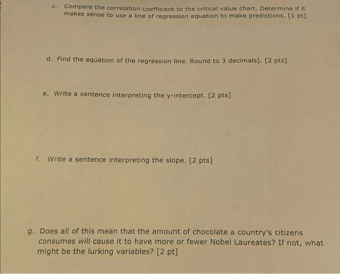 Solved 3. Use Data Set #16 - Nobel Laureates and Chocolate | Chegg.com