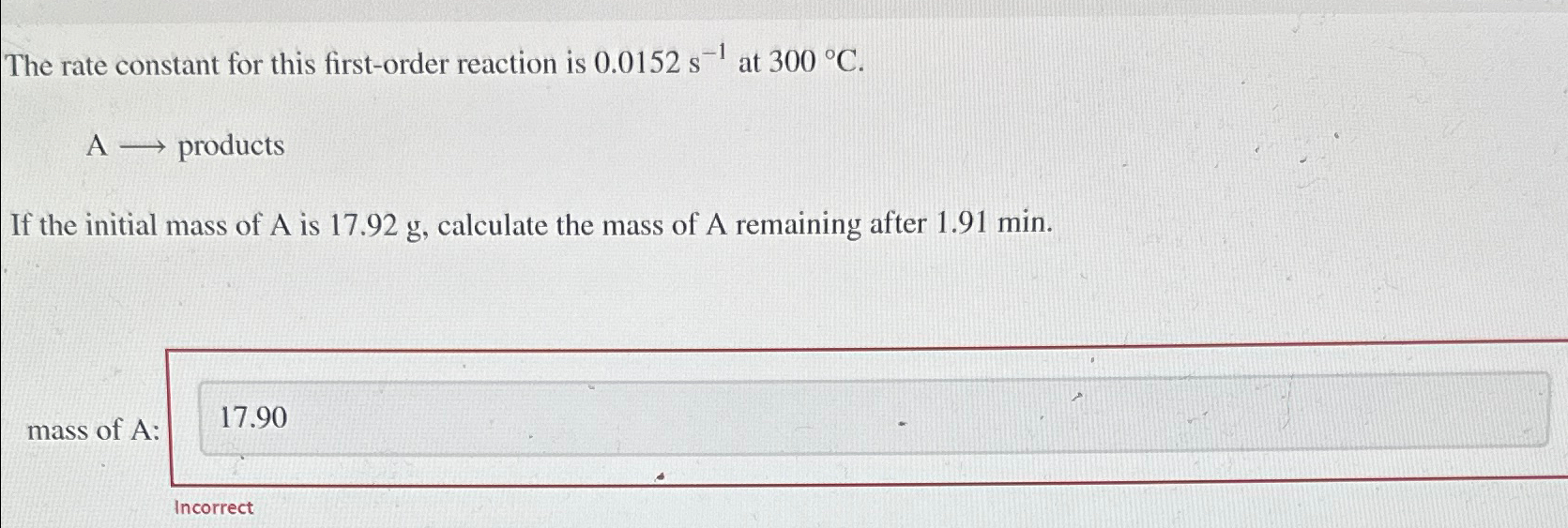 Solved The rate constant for this first-order reaction is | Chegg.com