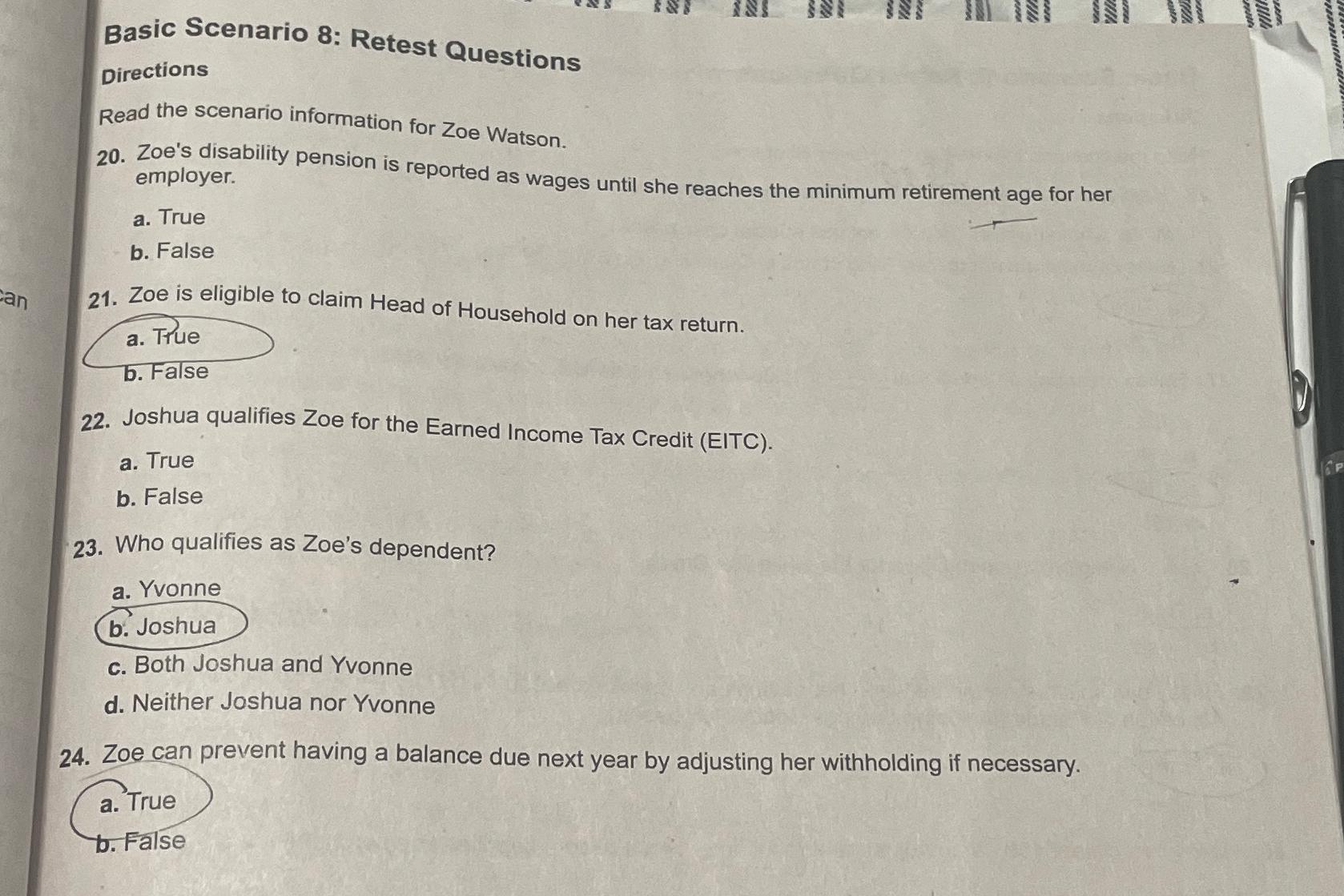 Solved Basic Scenario 8: Zoe WatsonDirectionsUsing the tax | Chegg.com