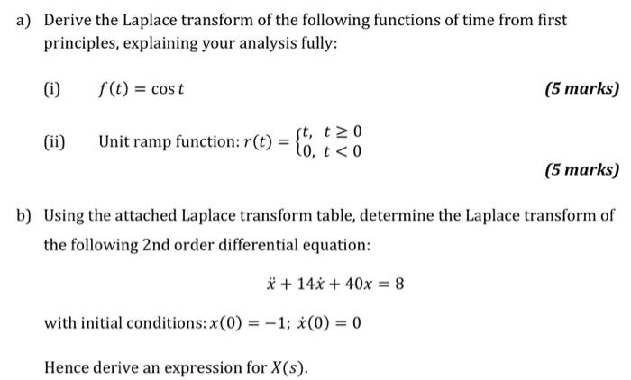 Solved a) Derive the Laplace transform of the following | Chegg.com