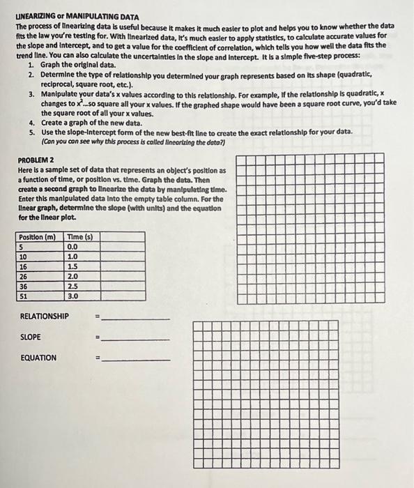 Solved Graph the data. Then create a second graft linear as | Chegg.com
