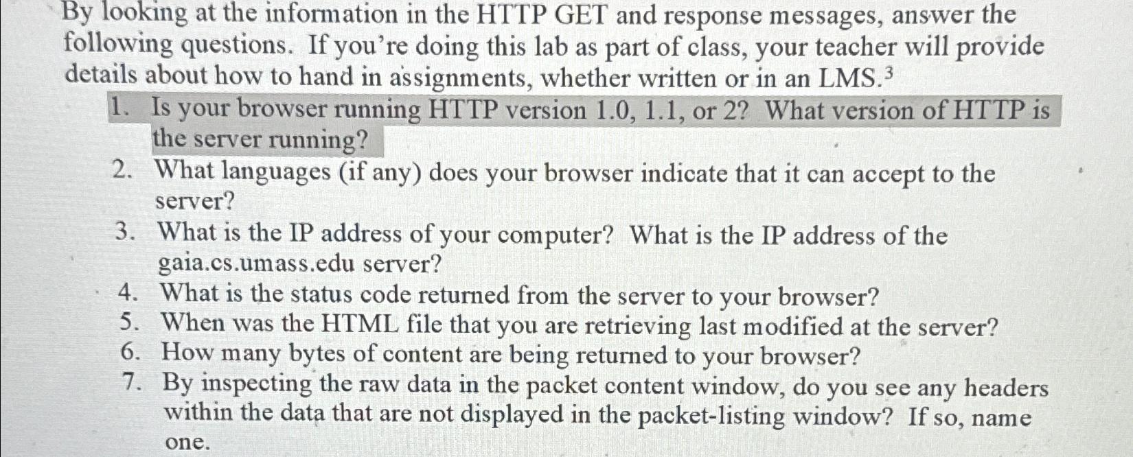 Solved By looking at the information in the HTTP GET and | Chegg.com