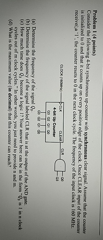 Solved Problem 1 (4 points) Consider the following 4-bit | Chegg.com