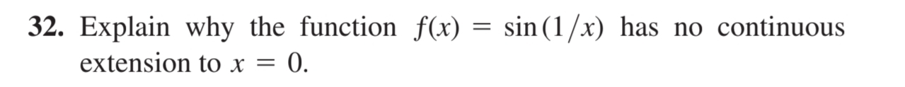 Solved Explain why the function f(x)=sin(1x) ﻿has no | Chegg.com