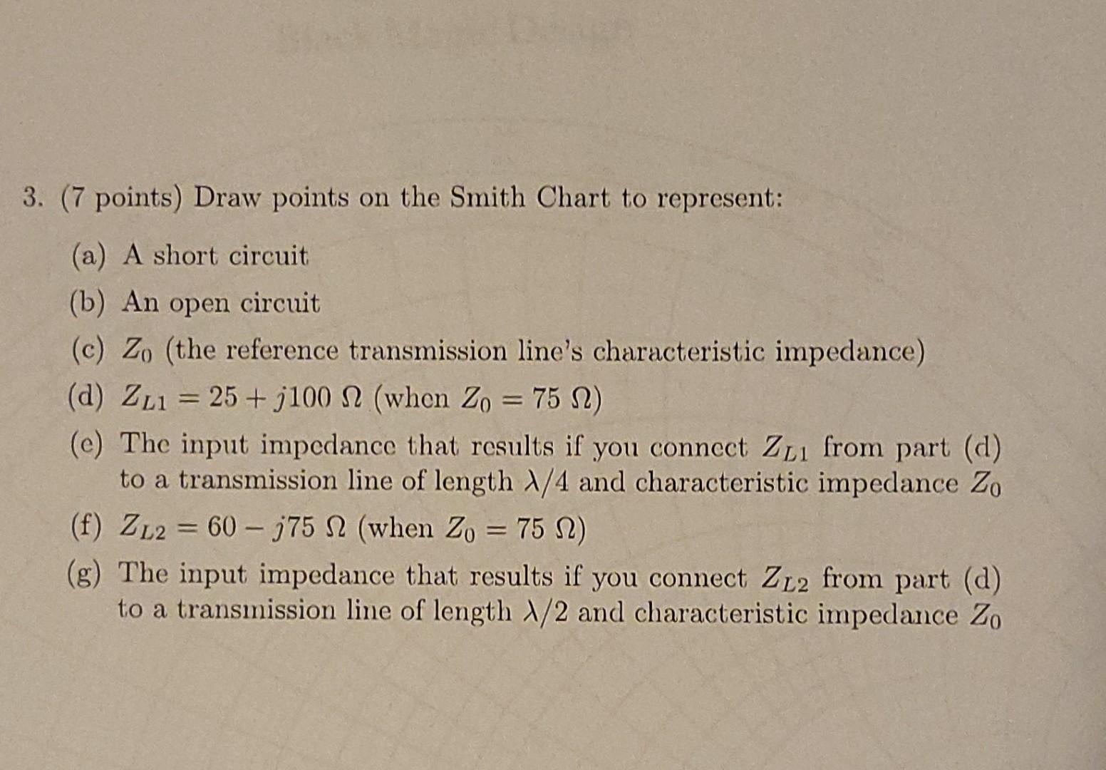 Solved 3. (7 points) Draw points on the Smith Chart to | Chegg.com