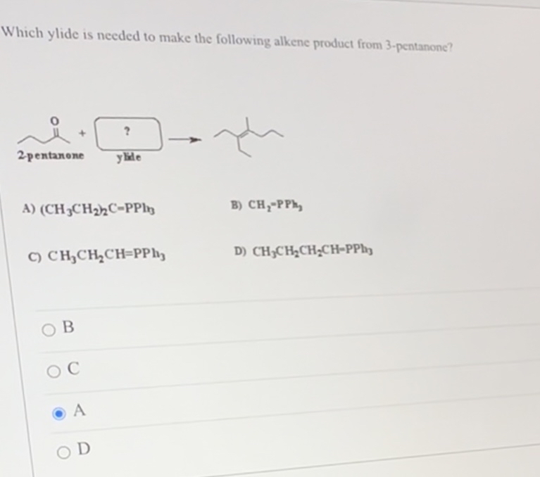 Solved Which ylide is needed to make the following alkene | Chegg.com