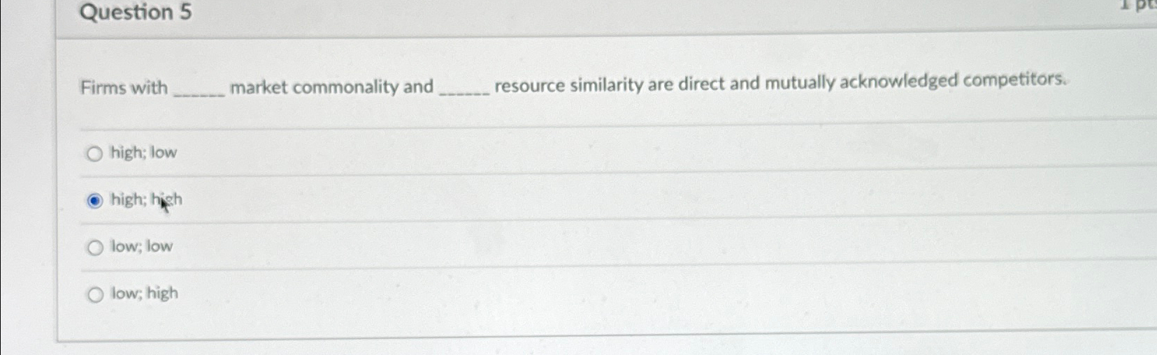 Solved Question 5Firms with market commonality and resource | Chegg.com