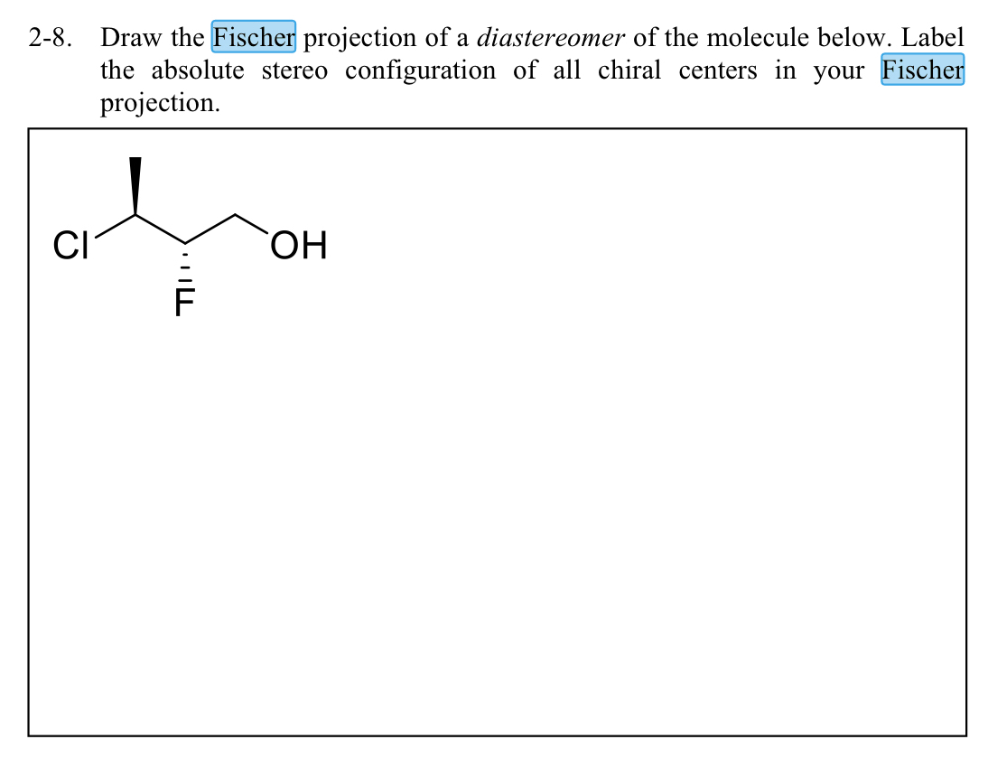 2-8. ﻿Draw the Fischer projection of a diastereomer | Chegg.com