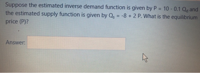 Solved Suppose the estimated inverse demand function is | Chegg.com