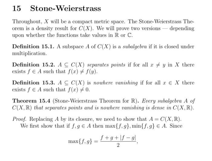 Solved Real Analysis (Stone-Weierstrass): prove the | Chegg.com